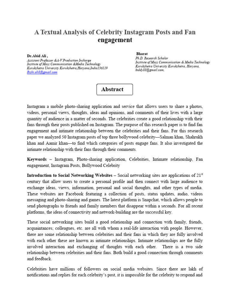 A Textual Analysis of Celebrity Instagram Posts and Fan Engagement ...