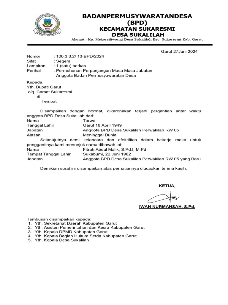 Surat Penunjukan BPD | PDF