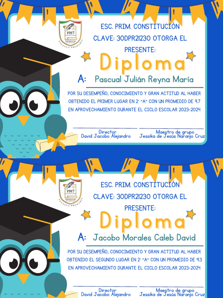 Diploma de Reconocimiento Ilustrado Alegre Azul | PDF