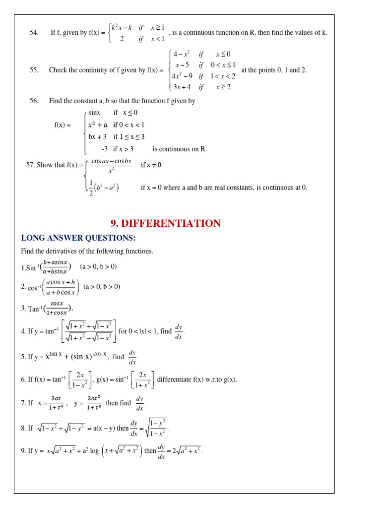 Differentiation Questions | PDF | Functions And Mappings | Euclidean Geometry