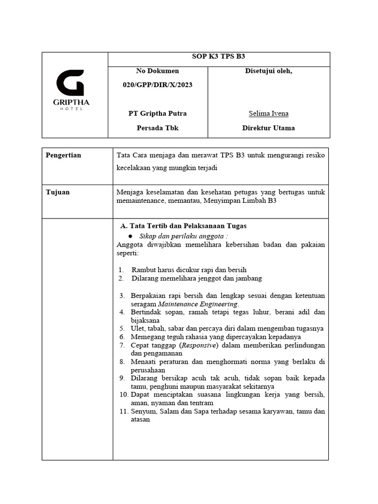 Desain SOP K3 untuk TPS Limbah B3 | PDF