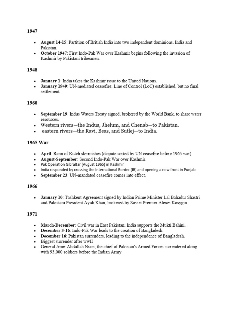 Indo-Pak Relations: Key Events Timeline | PDF | Pakistan | India ...