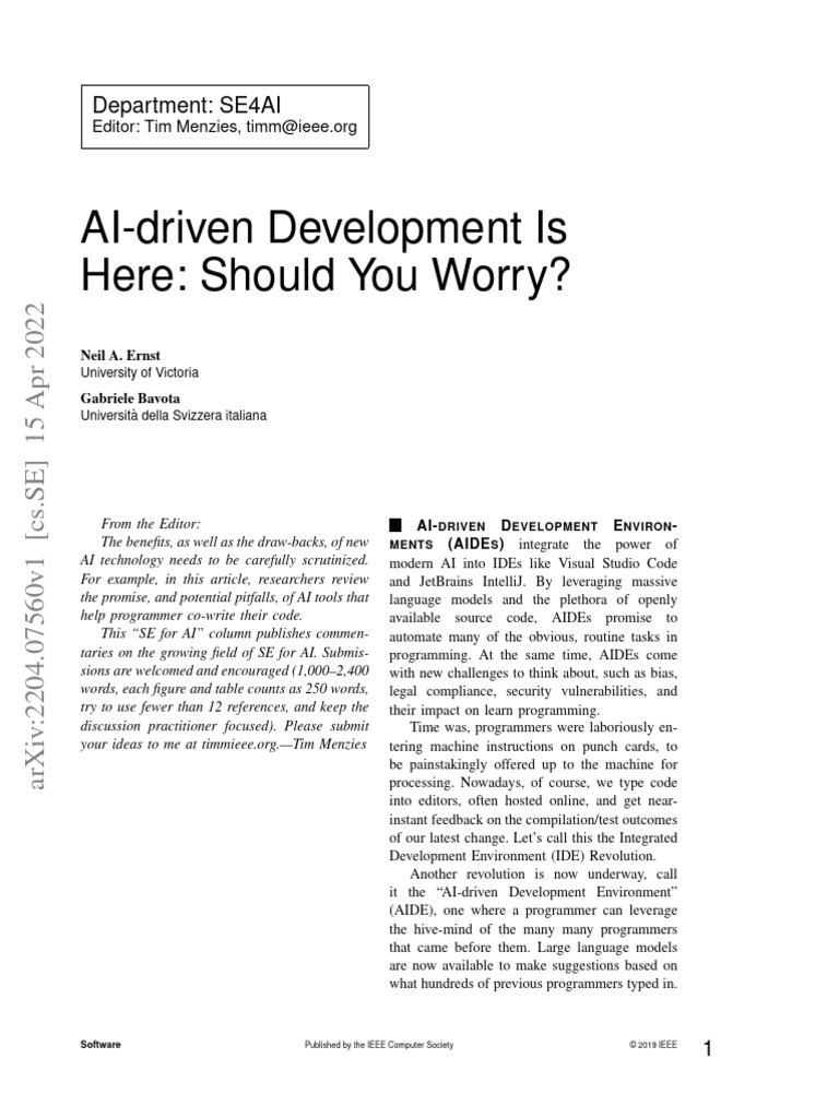 Ai Driven Development Is Here Should You Worry Pdf Artificial Intelligence Intelligence 