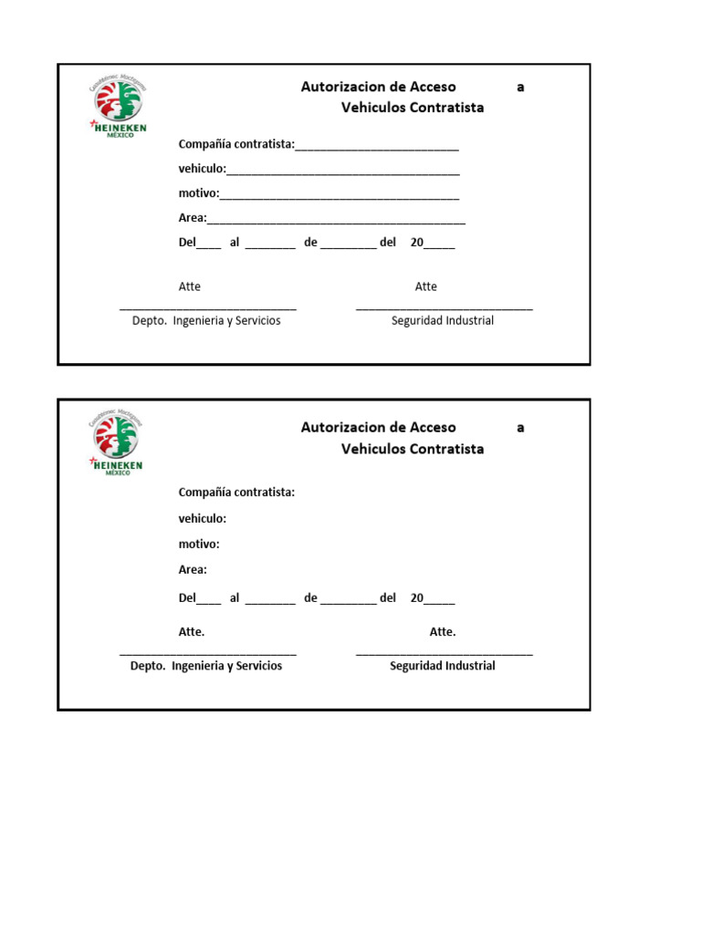 Autorización de Acceso a Vehículos Contratistas | PDF | Finanzas y dinero
