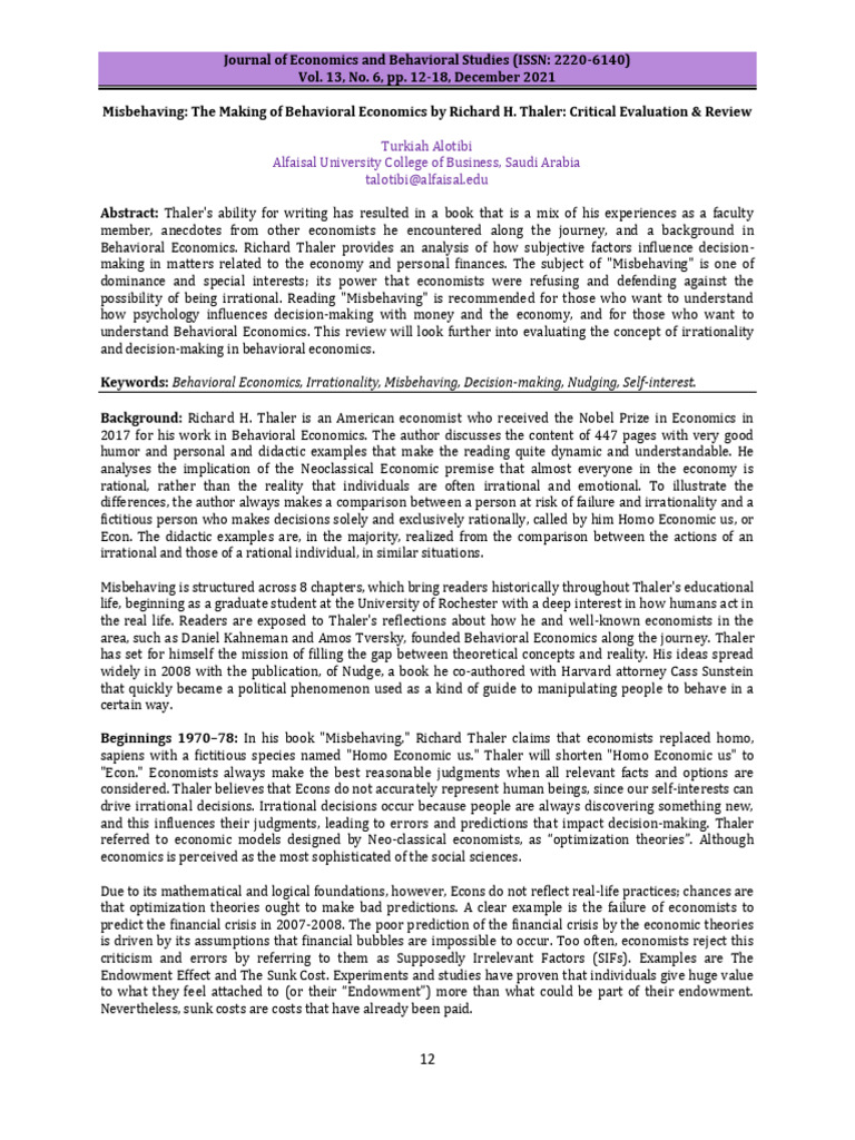 Misbehaving - The - Making - of - Behavioral - Economics - by - Richard Thaler | PDF ...