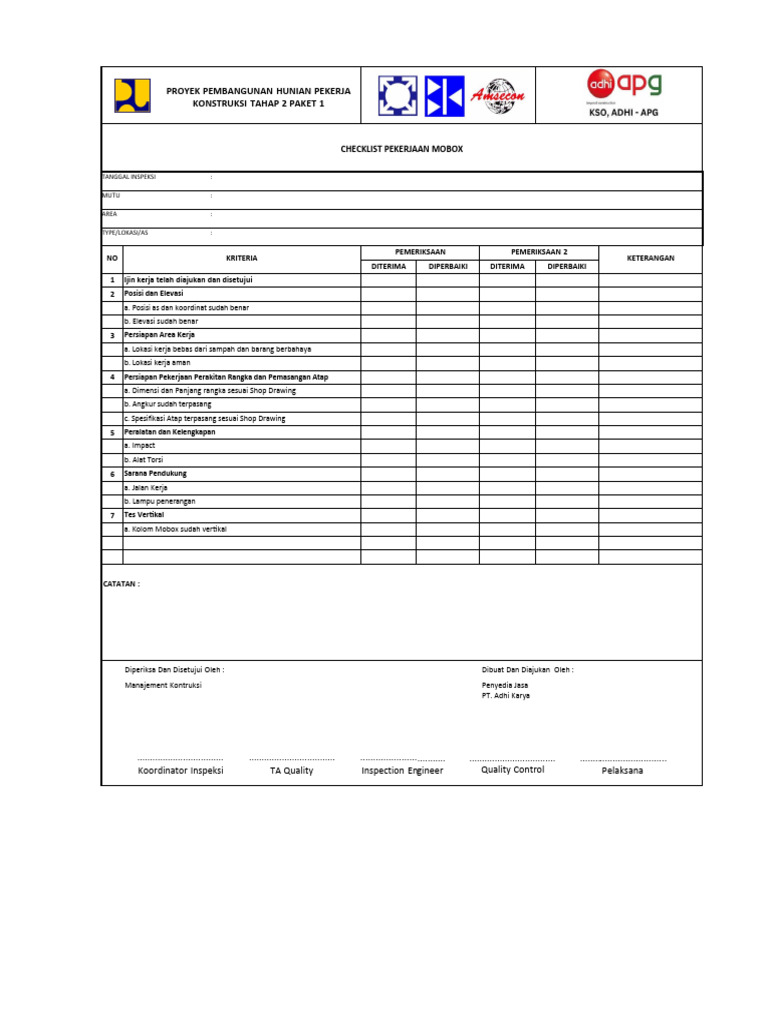 Form Checklist Pekerjaan Mobox | PDF