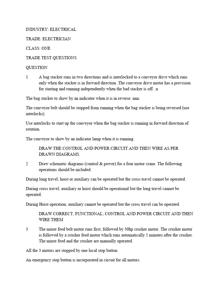 Electrical Trade Test Questions | PDF | Elevator | Pump