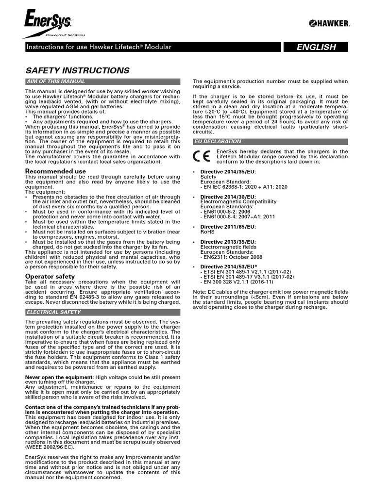 Hawker Lifetech Modular Instructions English 0521 | PDF | Battery ...