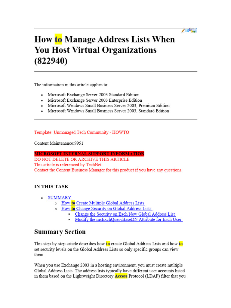How To Manage Address Lists When You Host Virtual Organizations | PDF | Active Directory ...