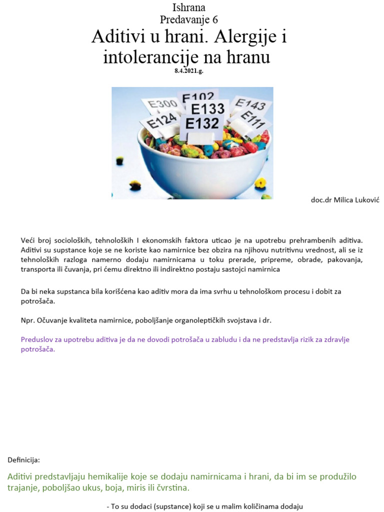 Predavanje 6 - Aditivi | PDF