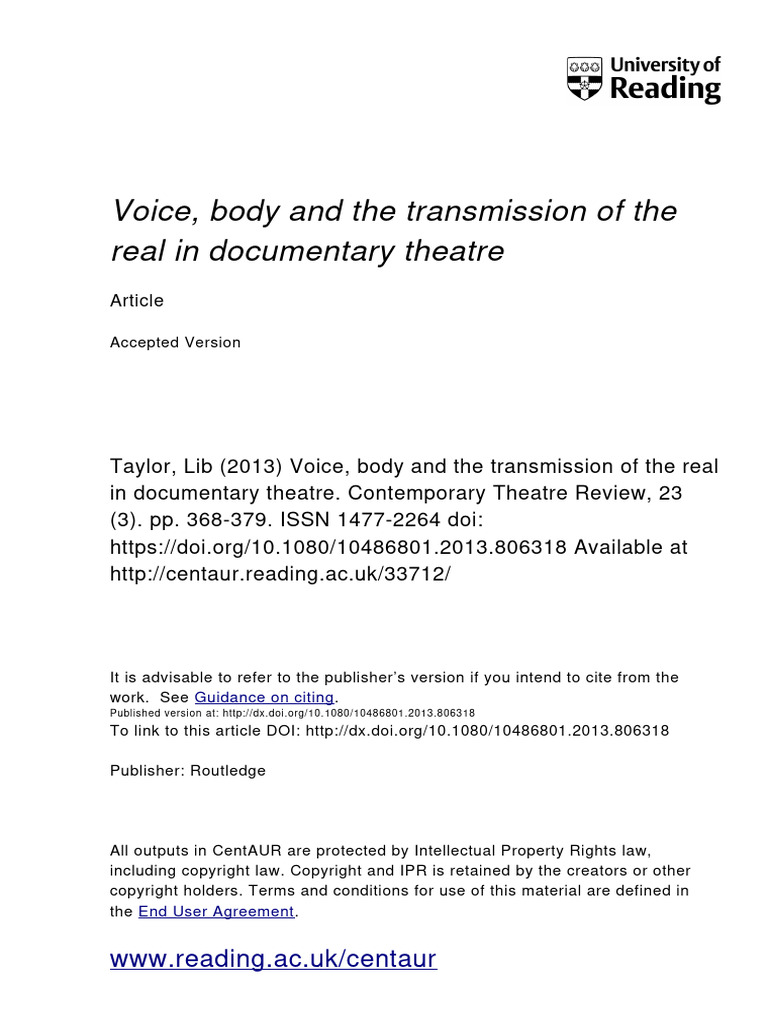 Voice Body and The Transmission of The R | PDF
