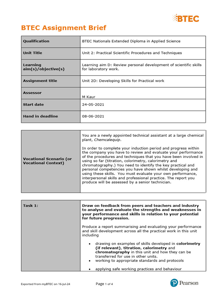 Triple Unit 2D Authorised Brief 2020 | PDF | Learning | Science