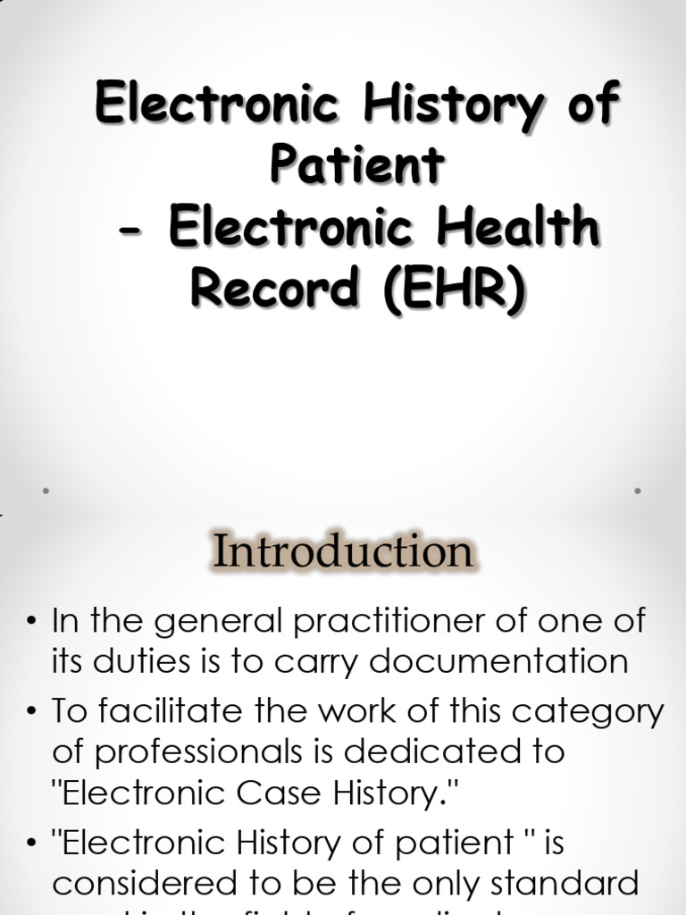 Electronic History of Patient - Electronic Health Record (EHR) | PDF | Electronic Health Record ...