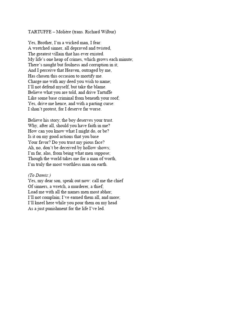 Tartuffe Monologue - Tartuffe | PDF