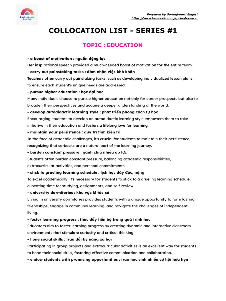 (Springboard) Collocation - Education | PDF | Learning | Mindset