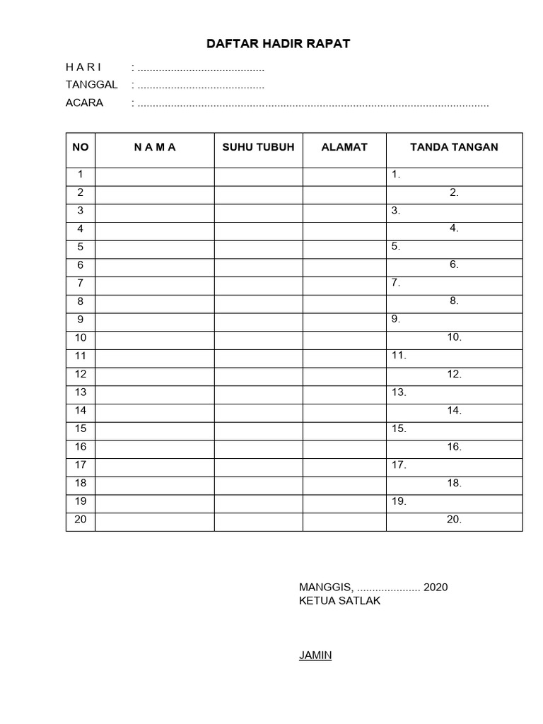 Fom Daftar Hadir | PDF