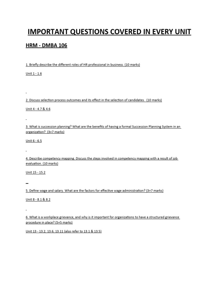 Important Questions Covered in Every Unit | PDF | Communication ...