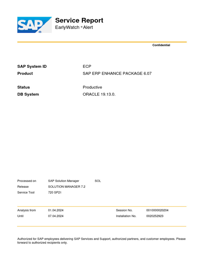 ECP EarlyWatch Alert Summary Report | PDF | Databases | Oracle Corporation