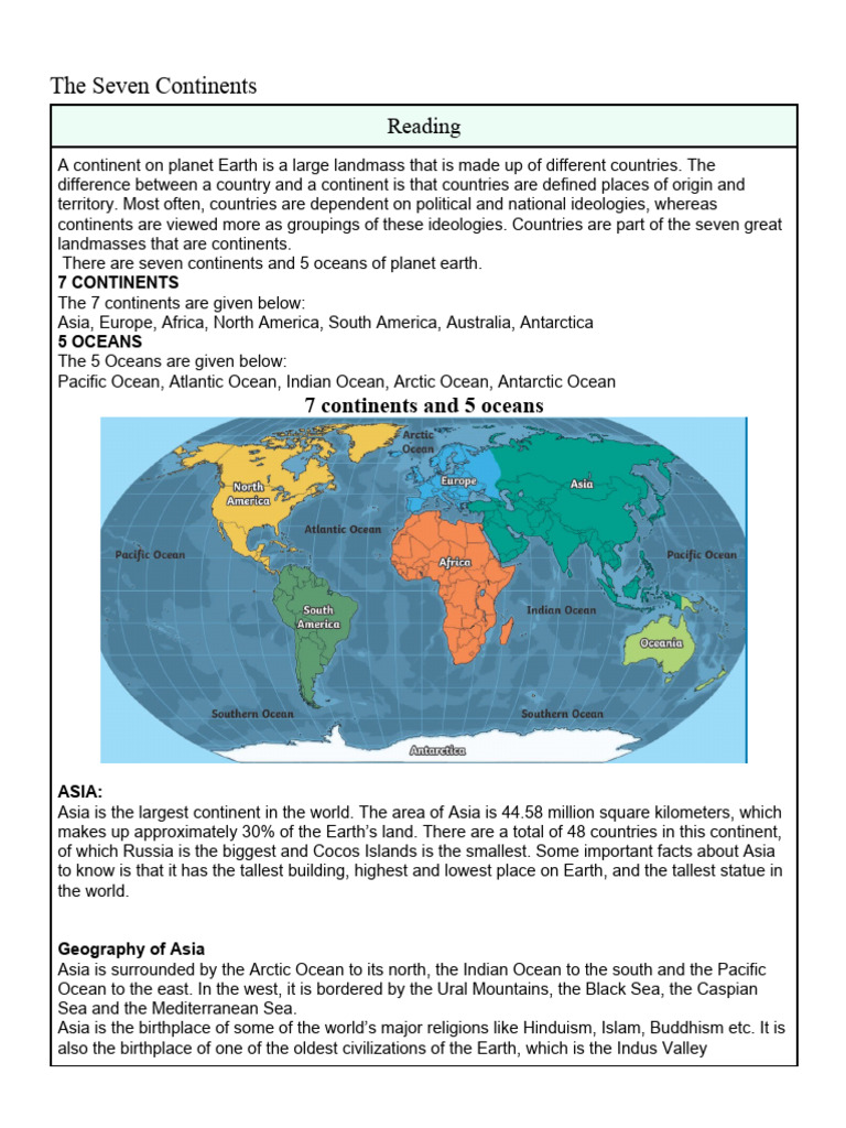 The Seven Continents - by Diffit (Printable) | PDF | Oceania | Africa