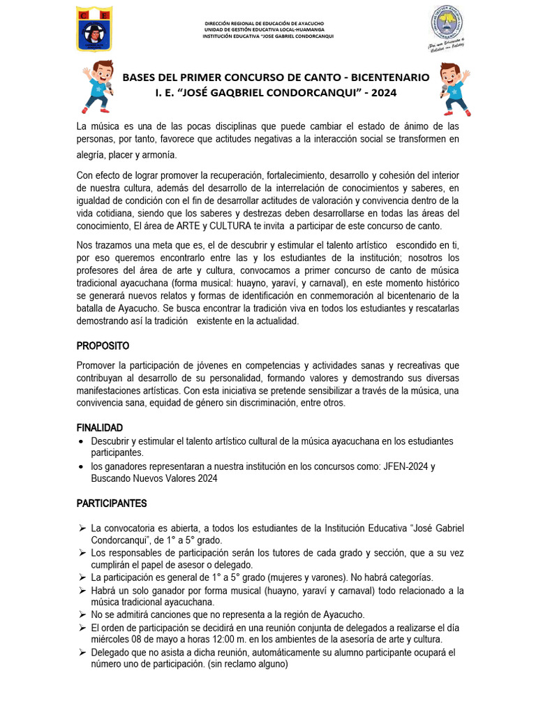 Bases Del Primer Concurso de Canto | PDF