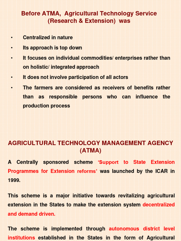 Lecture 7 - ATMA, ATIC (1) | PDF | Agriculture | Decentralization