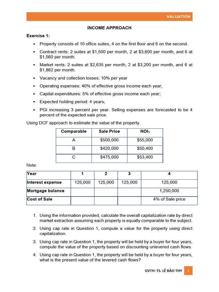 Exercise Income Approach | PDF | Business | Financial Services