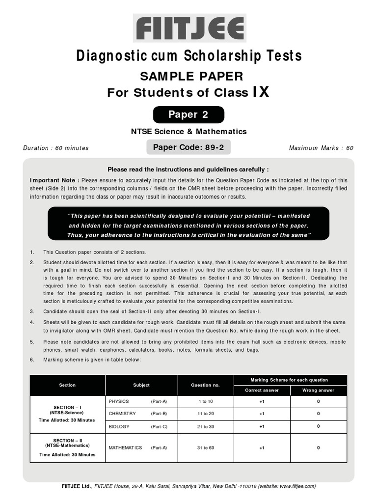 Dst-2425-Sample Paper-Class-Ix-P2-S&m | PDF | Pressure | Force