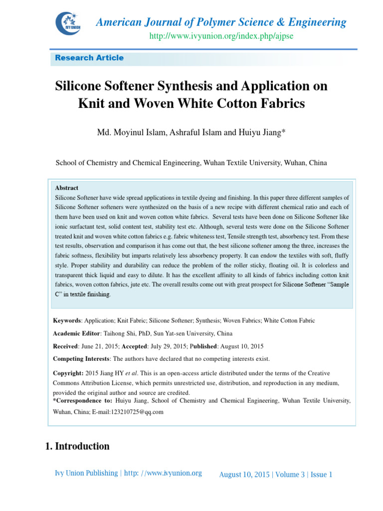 Silicone Softener Synthesis and Applicat - Exe | PDF | Textiles | Silicone