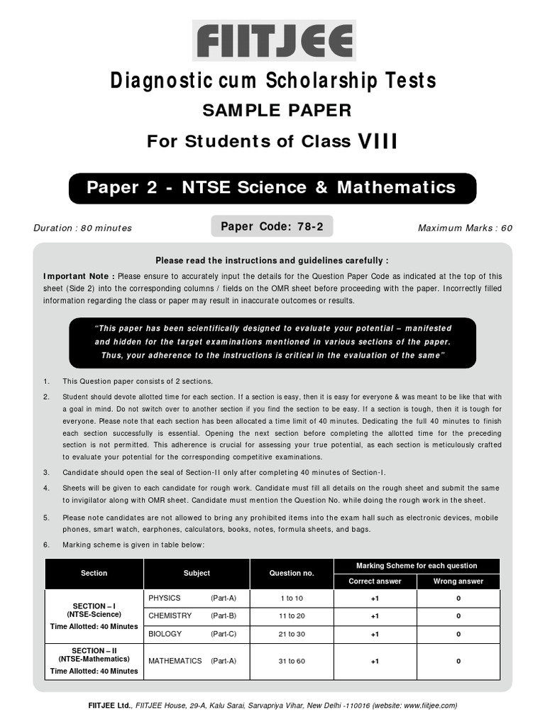 NTSE Class VIII Science & Math Sample Test | PDF | Triangle ...