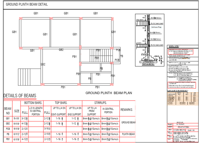 BUNGLOW G+1 GROUND PLINTH BEAM-Model | PDF | Concrete | Architectural ...