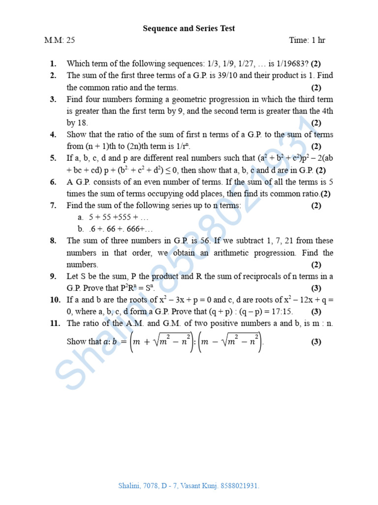 Sequence and Series Test Questions | PDF | Mathematical Analysis ...