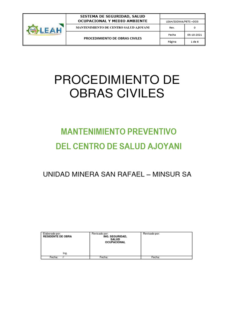 Procedimiento de Obras Civiles | PDF