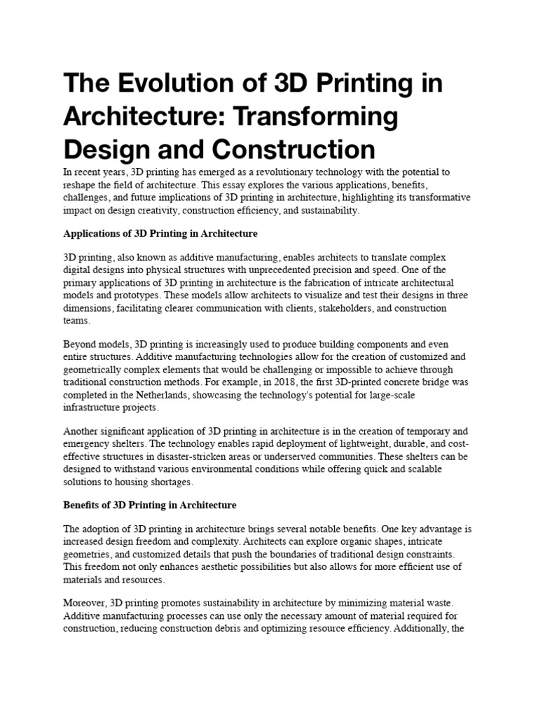 The Evolution of 3D Printing in Architecture - Transforming Design and ...