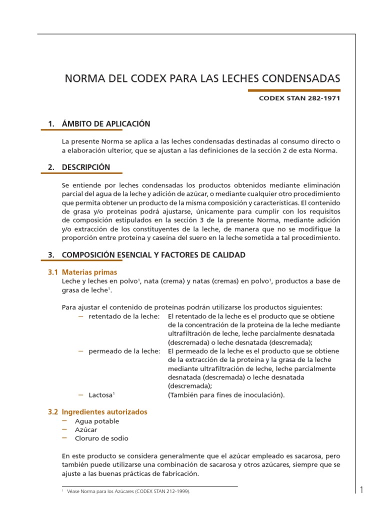 Codex Stan 282-1971. Norma Del Codex para Las Leches As | PDF | Crema ...