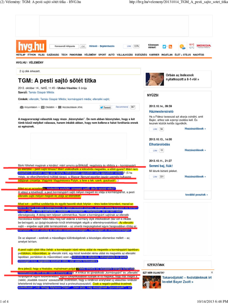 A Pesti Sajtó Sötét Titka - HVG - Hu | PDF