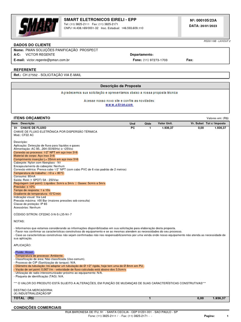 Chave de Fluxo Por Dispersão Térmica Simples Sitron | PDF