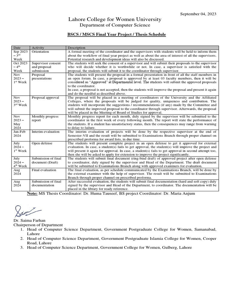 BSCS Project Schedule 05-09-2023 | PDF