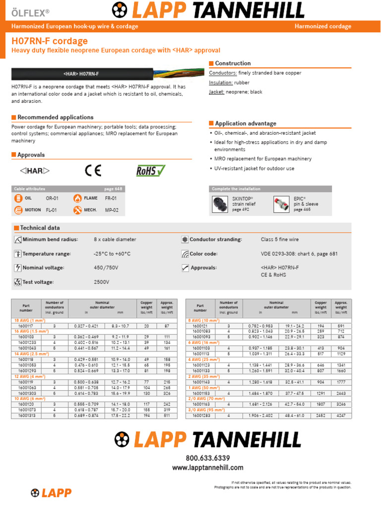 Olflex H07RN F | PDF | Wire | Electrical Conductor