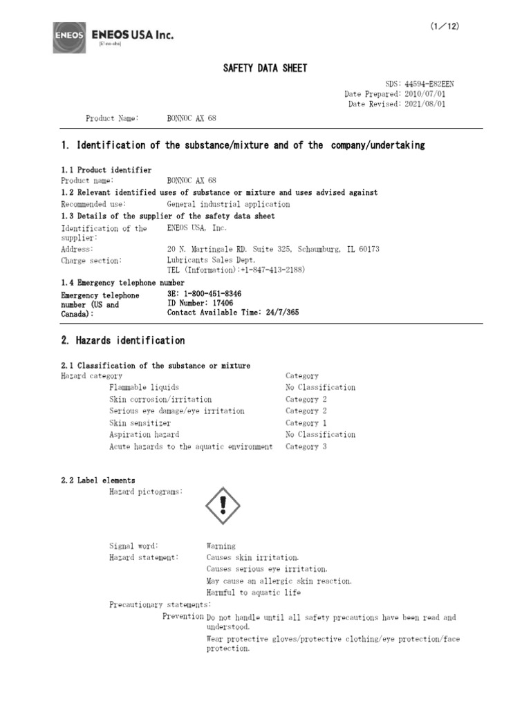 M-001-2020 Bonnoc Ax68 Sds | PDF