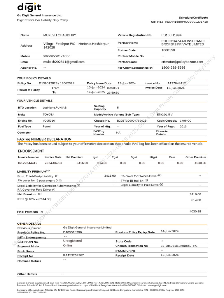 Car Insurance 2024-2025 | PDF | Driver's License | Insurance