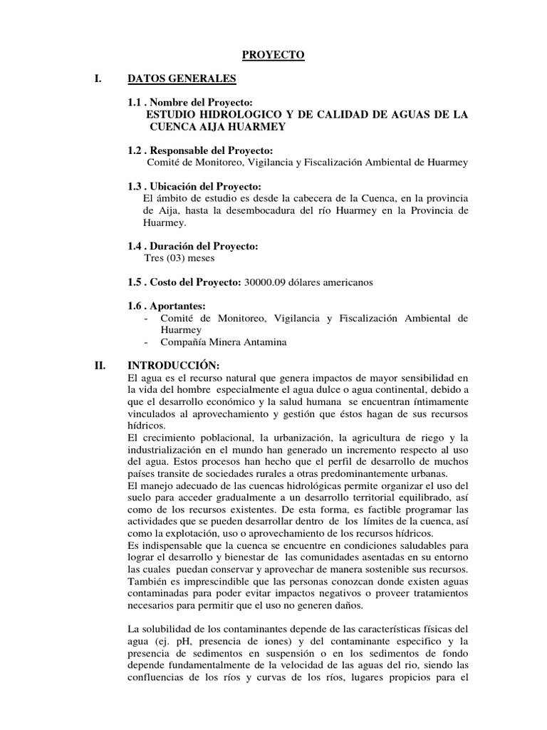 Proyecto Evaluacion Ambiental Cuenca Aija Huarmey Final | PDF | Río | Agua