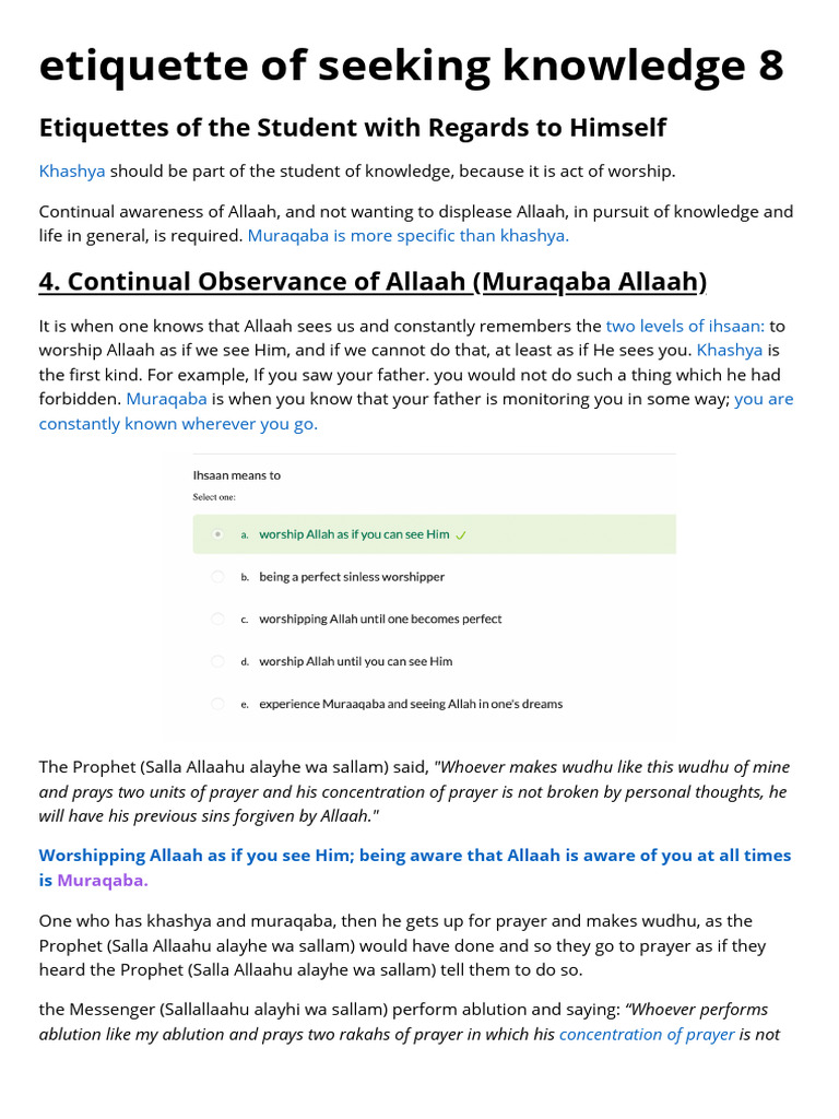 Etiquette of Seeking Knowledge 101 Lesson 8 | PDF | Religious Belief ...
