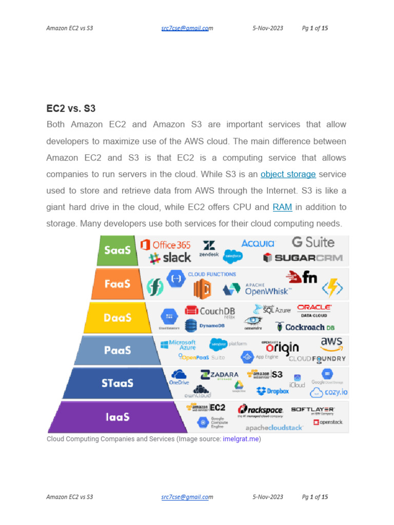 Amazon EC2 Vs S3 - 5nov2023 - SRC | PDF | Amazon Web Services | Cloud Computing