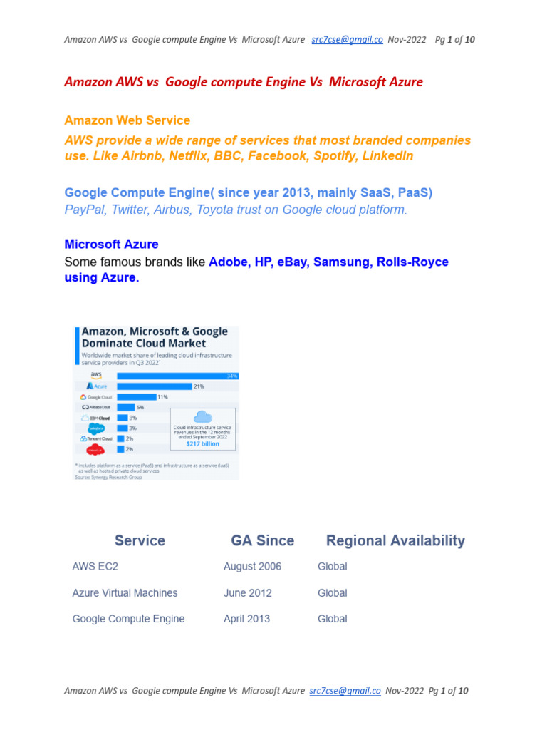 Amazon AWS vs Google compute Engine Vs Microsoft Azure_30Nov2022_SRC | Download Free PDF ...