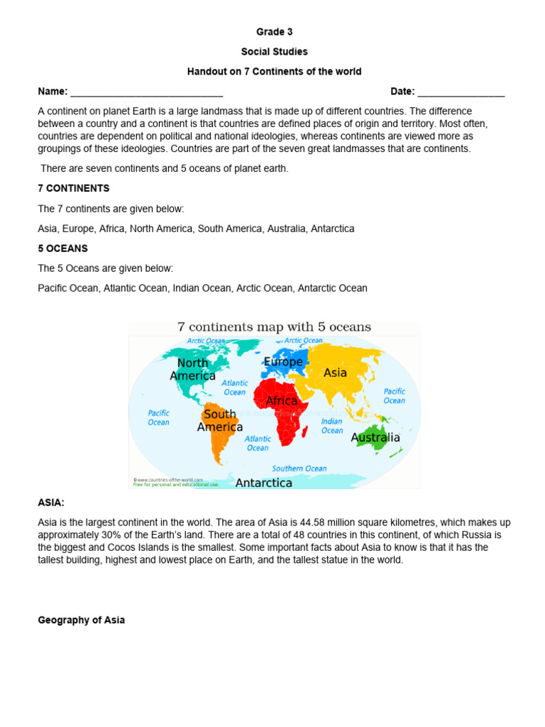 7 Continents and 5 Oceans | PDF | Oceania | Africa