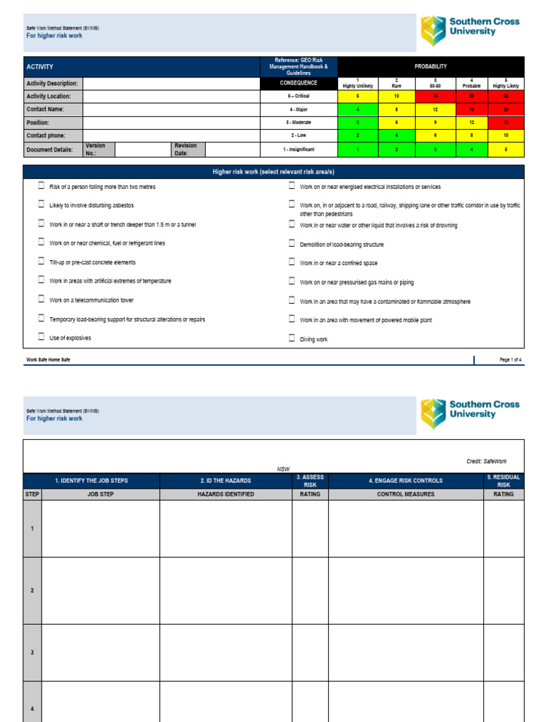 Higher Risk Work Method Statement | PDF | Risk | Safety