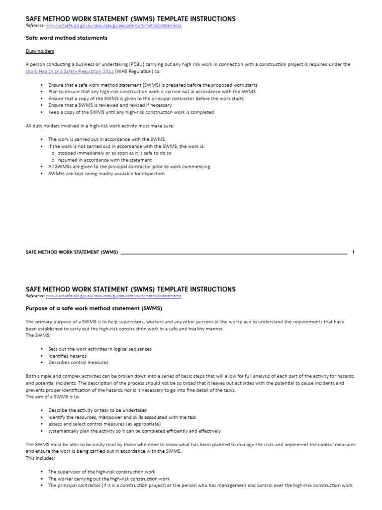 GCCEC Safe Work Method Statement SWMS Template | PDF | Risk ...