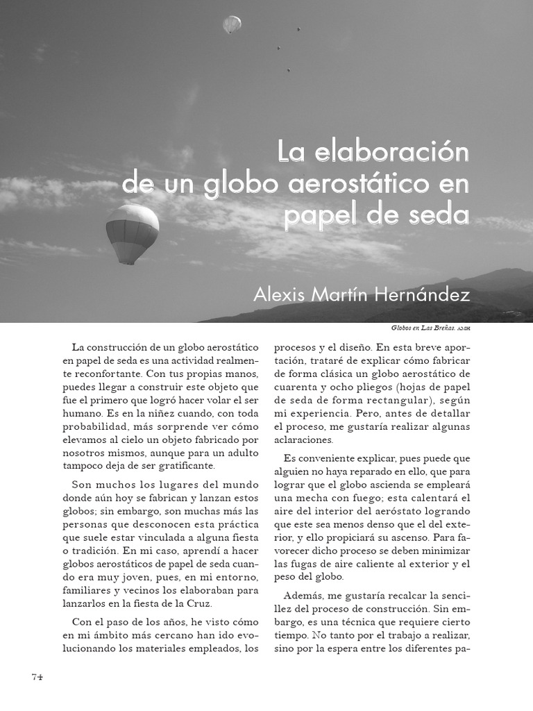 La Elaboración de Un Globo Aerostático en Papel de Seda: Alexis Martín ...