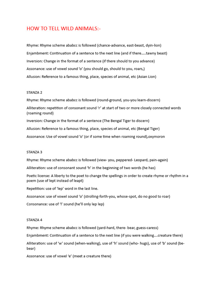 HOW TO TELL WILD ANIMALS | PDF | Rhyme | Poetry