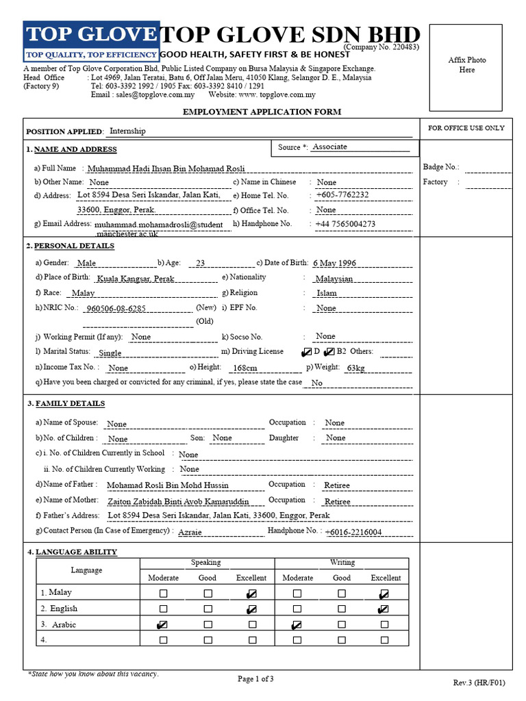 Top Glove Forms | PDF | Malaysia